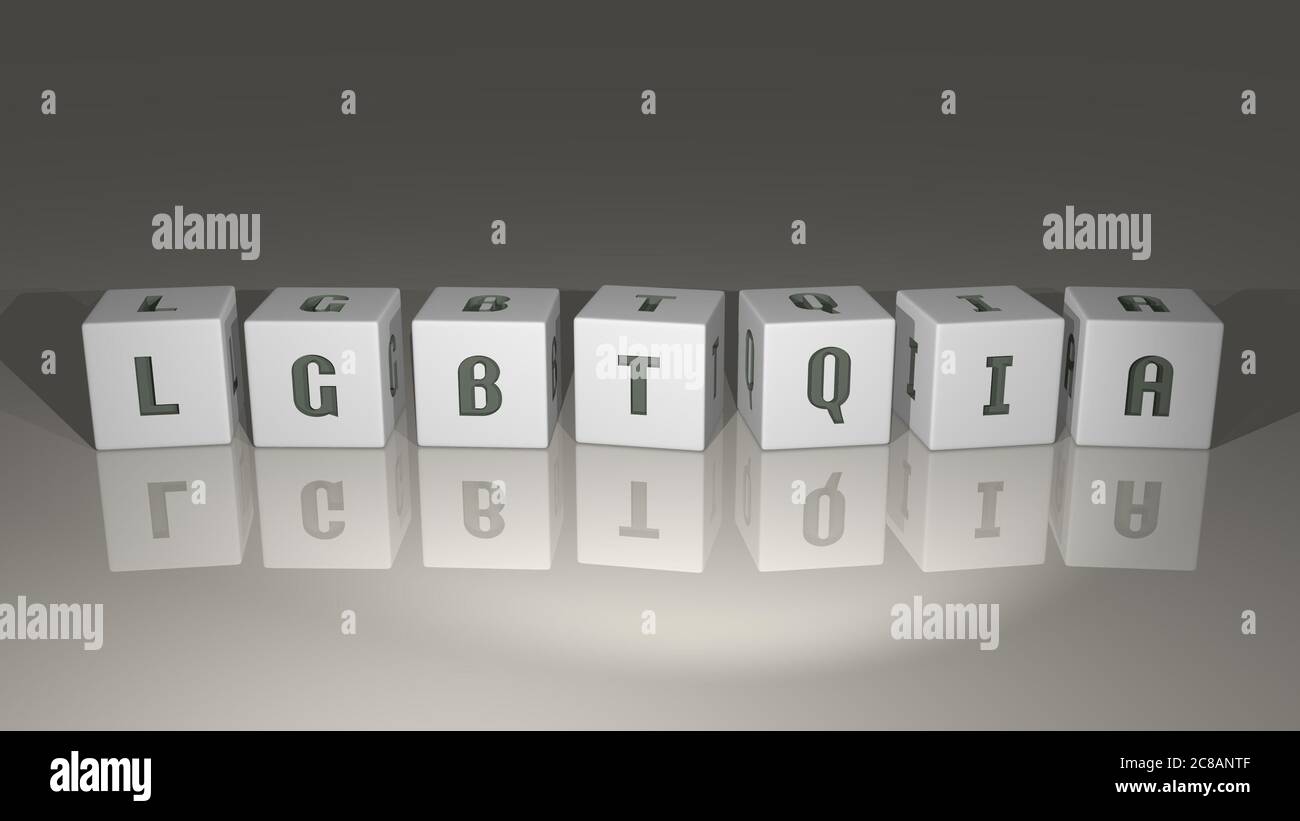 alphabetic LGBTQIA arranged by cubic letters on a mirror floor, concept ...