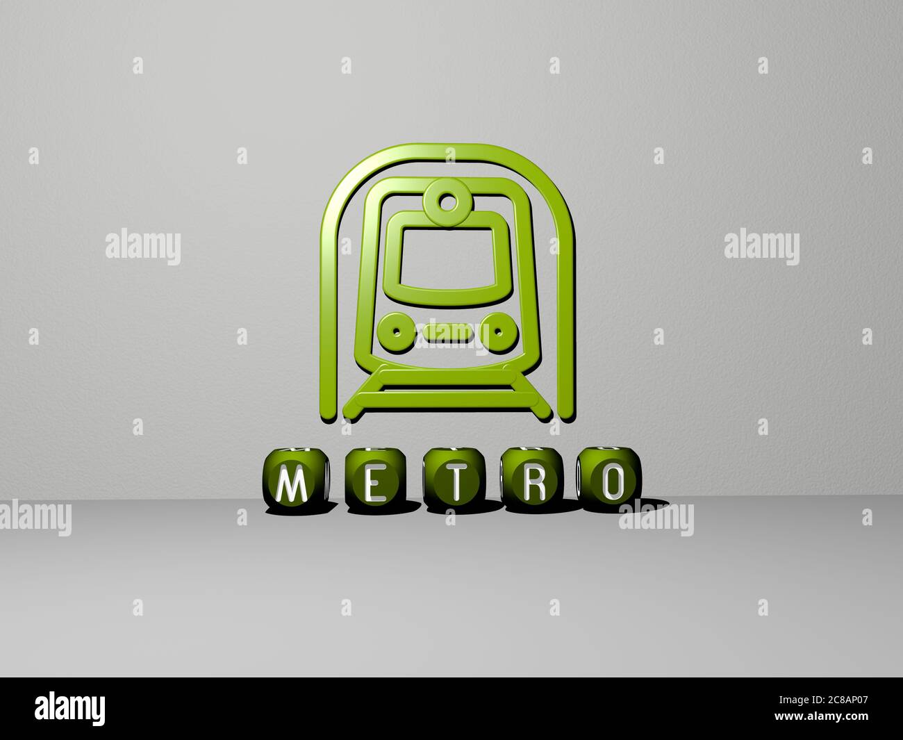 3D representation of METRO with icon on the wall and text arranged by ...