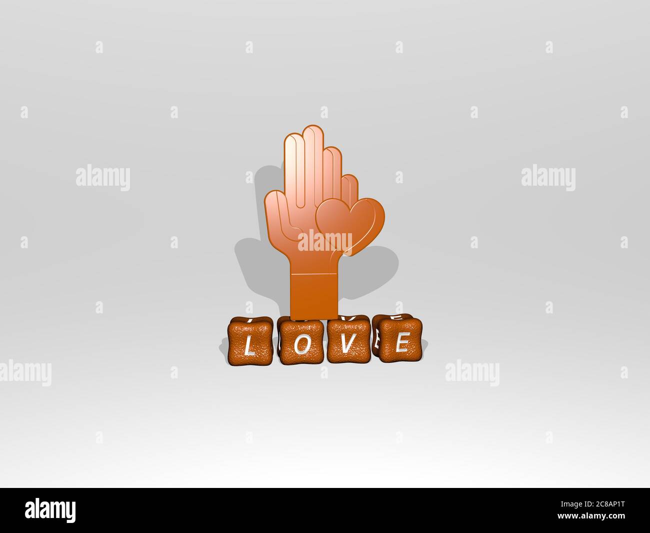 3D graphical image of LOVE vertically along with text built by metallic ...