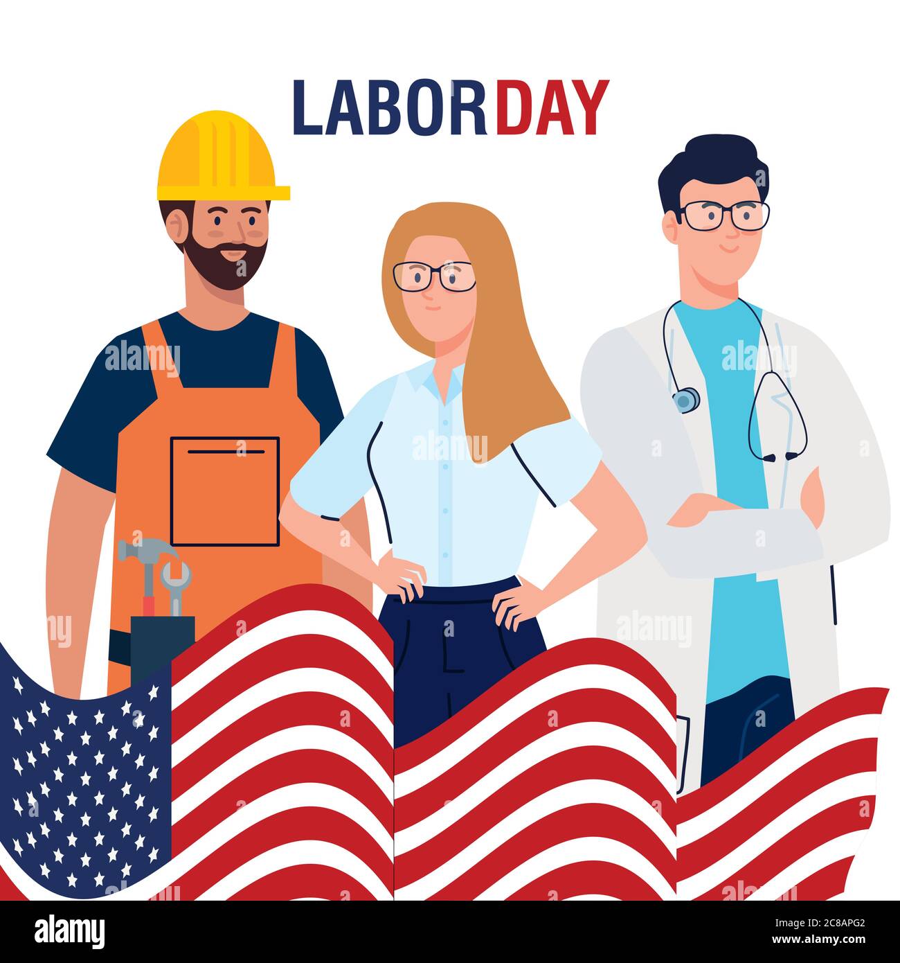 labor day poster with people group different occupation and flag usa ...