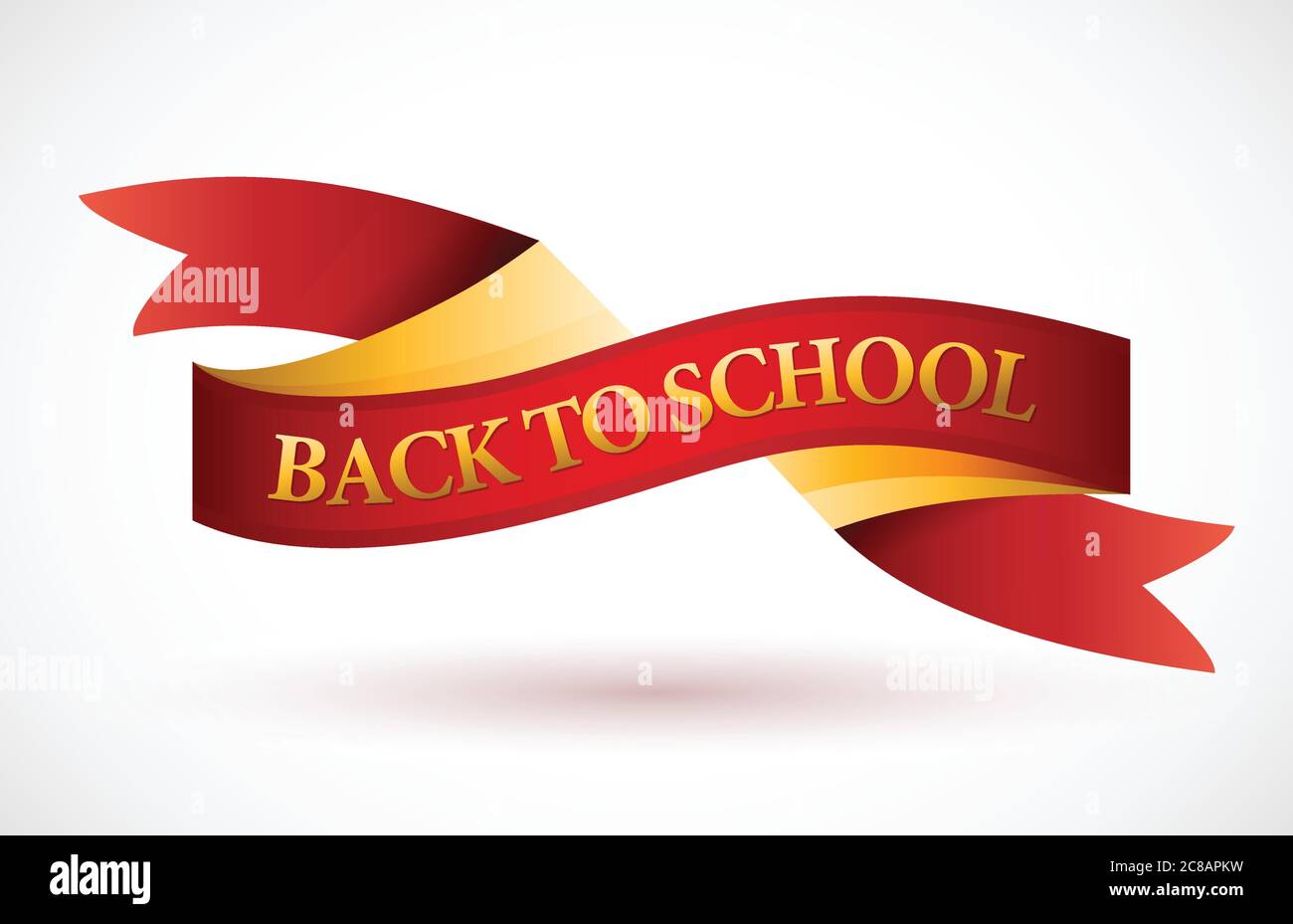 Back to school red and gold ribbon illustration design over a white ...