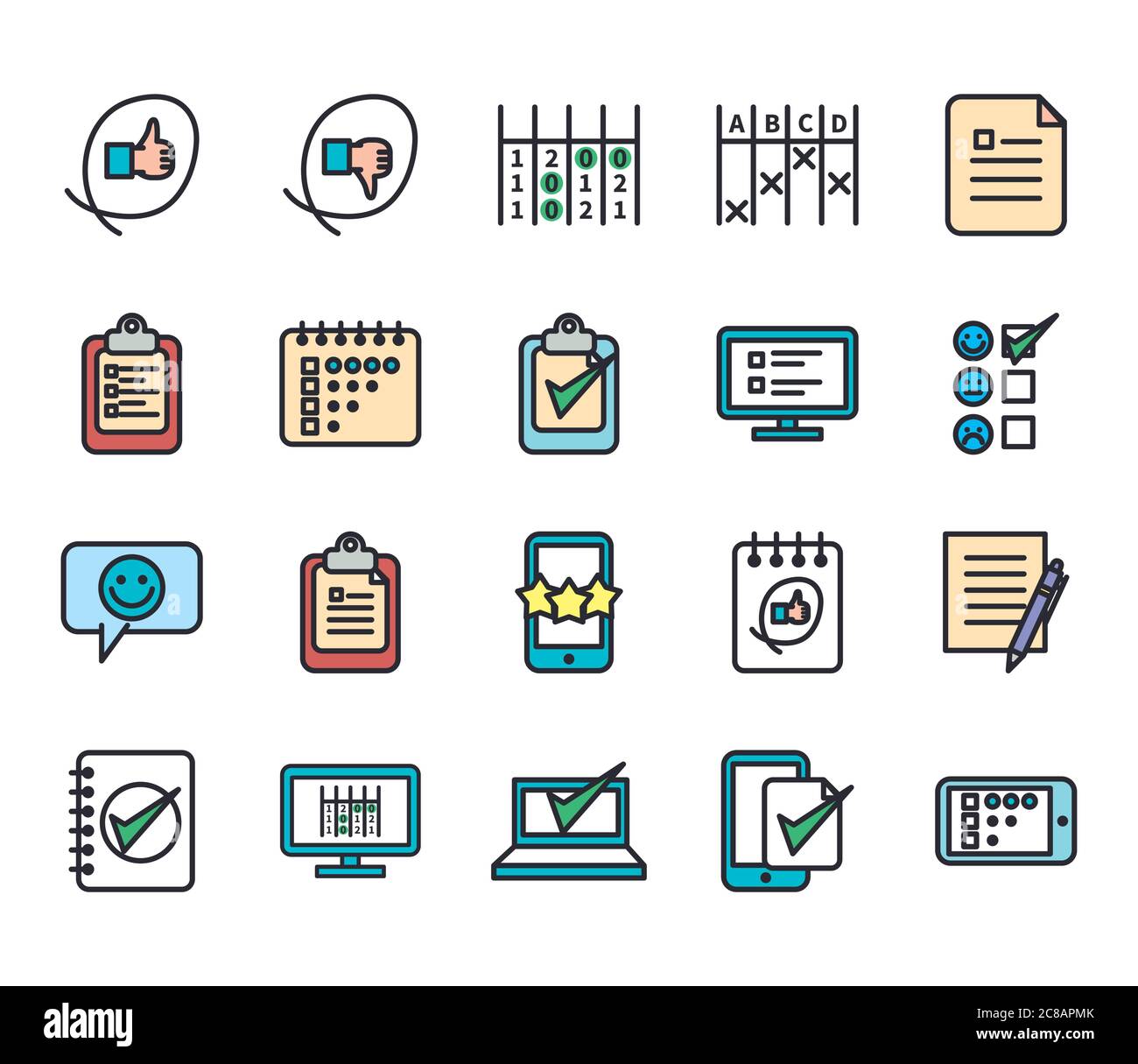 Questionary line and fill style icon set design, Survey and exam theme ...