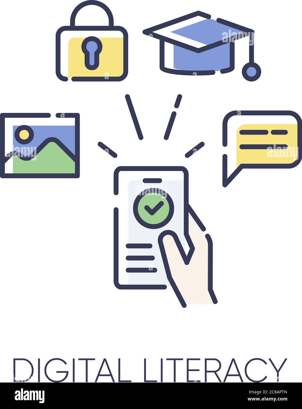 Digital literacy RGB color icon. Modern education, e learning. Using ...