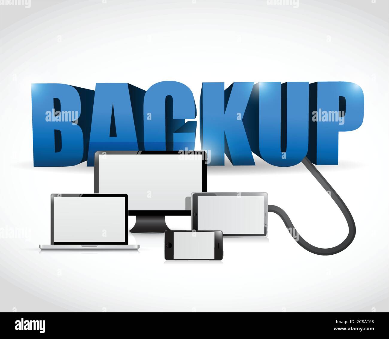 Backup sign connected to electronics. illustration design over white ...