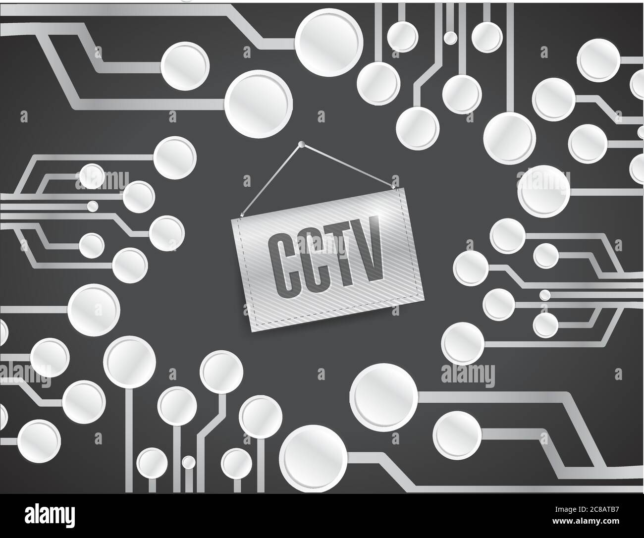 Cctv circuit board with sign. illustration design over a black ...