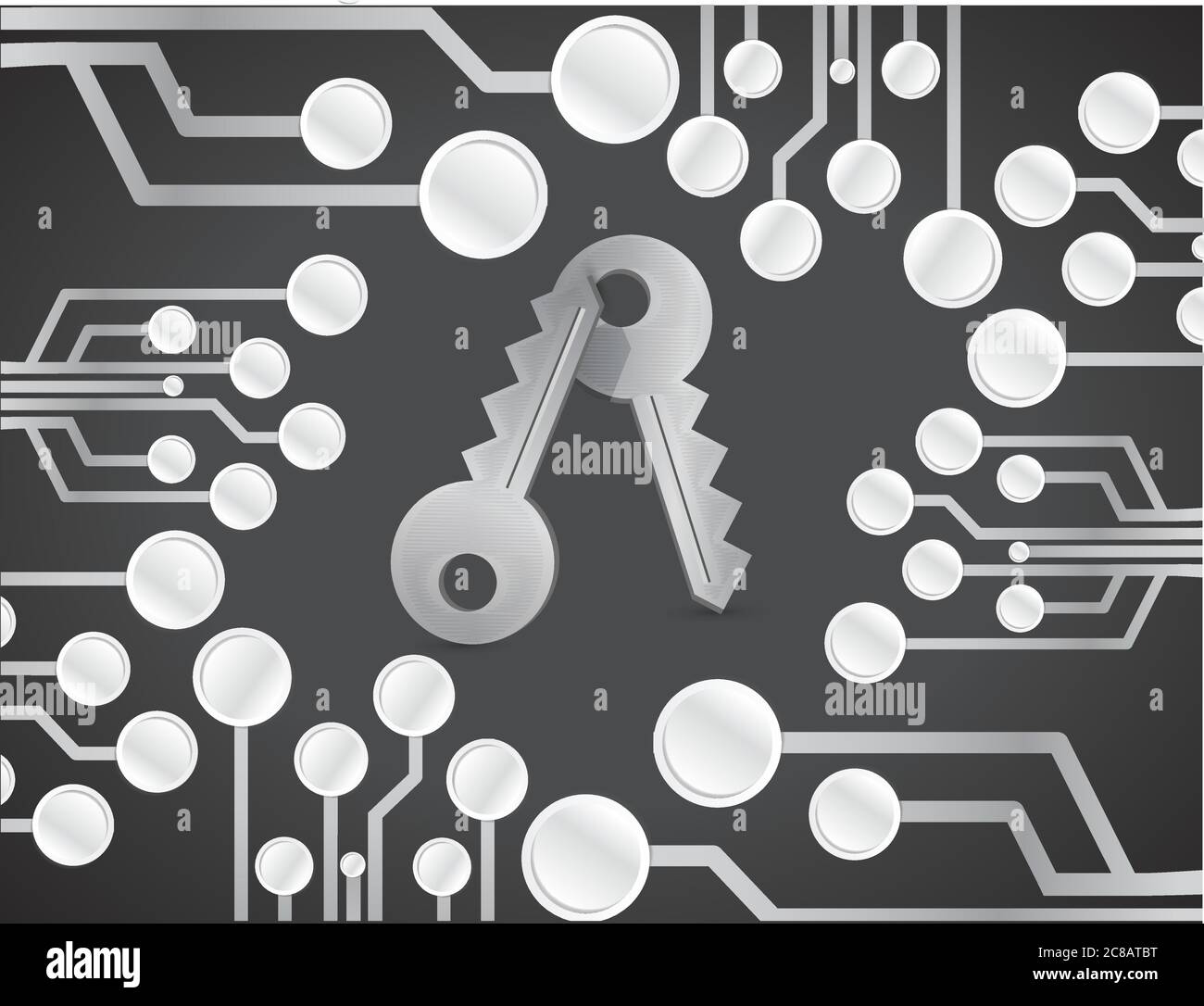 Electric security key circuit board illustration over a black ...