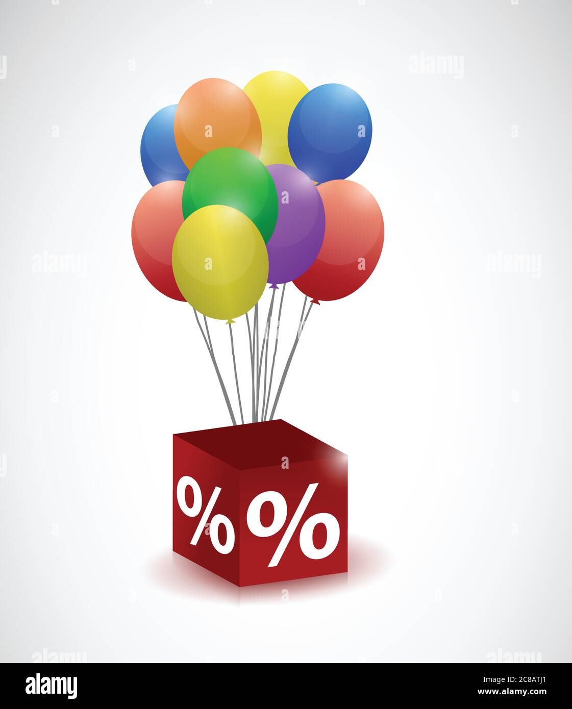 Balloons and percentage cube illustration design over a white ...