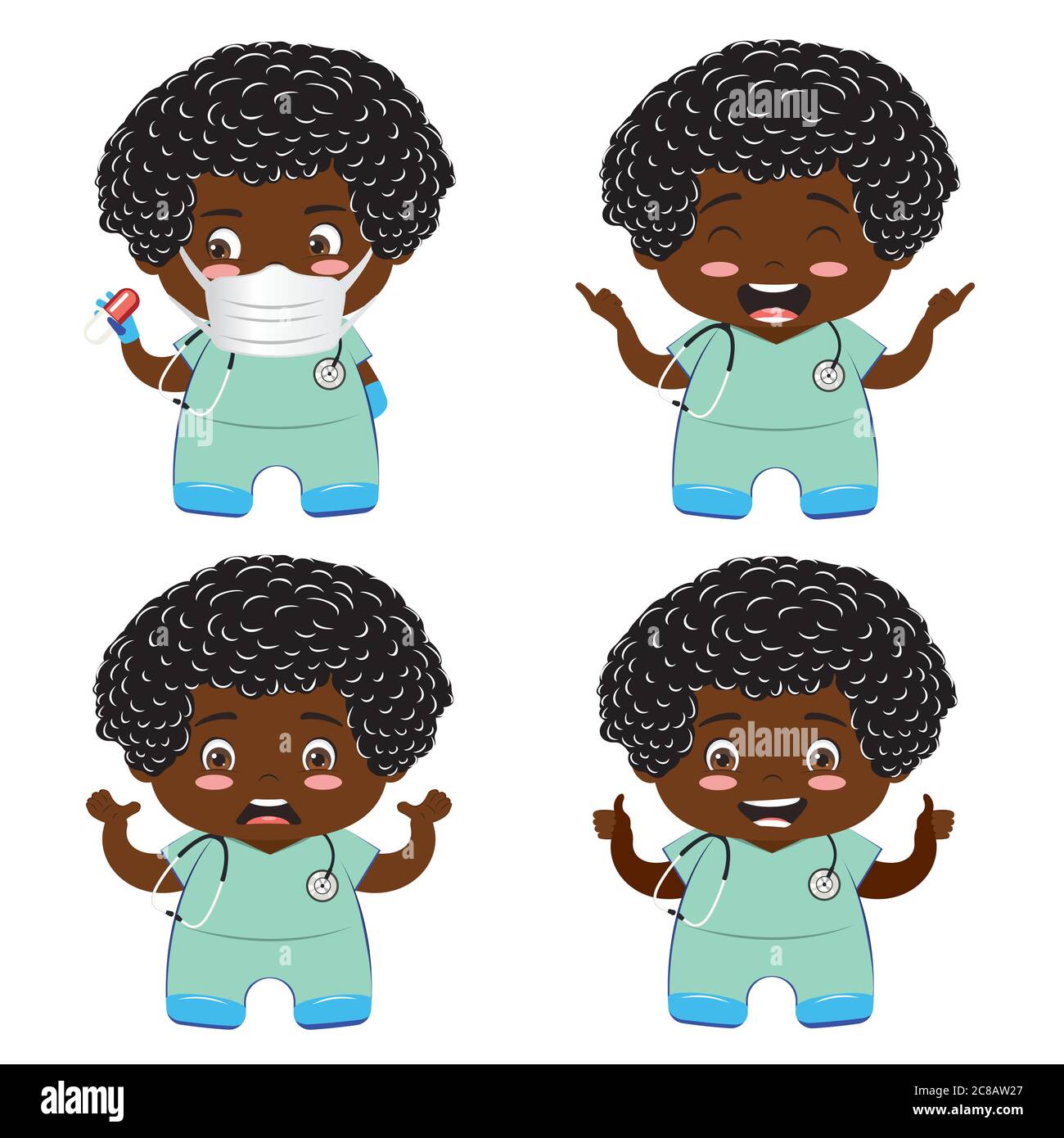 Cartoon professional male medical staff in scrubs with equipment Stock ...