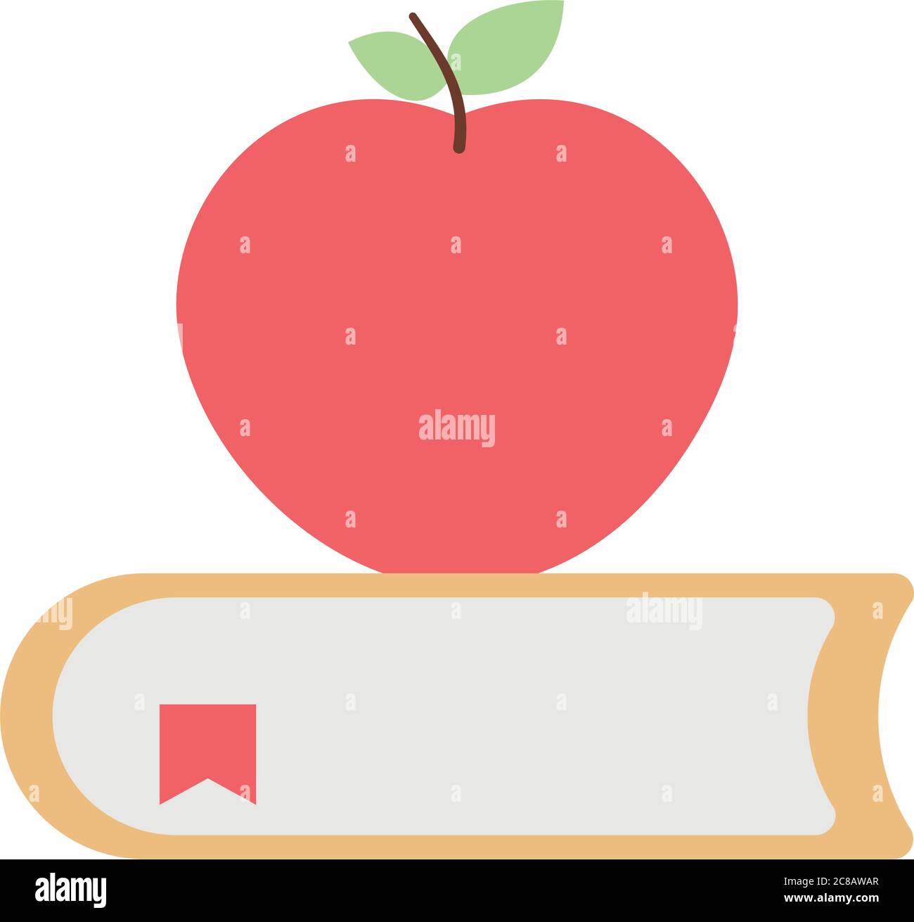 book and apple icon over white background, flat style, vector ...