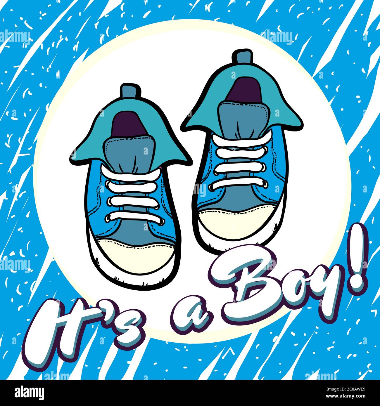 Baby boy shower congratulations vector postcard. Baby announcement in ...