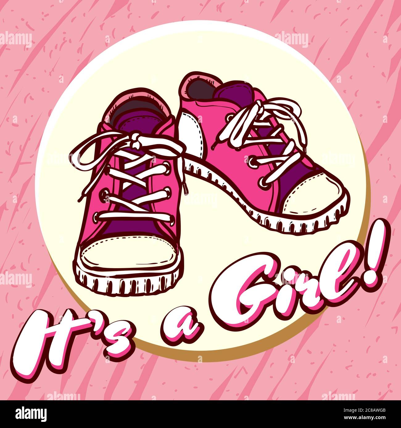 Girl baby shower congratulations vector postcard. Baby announcement in ...