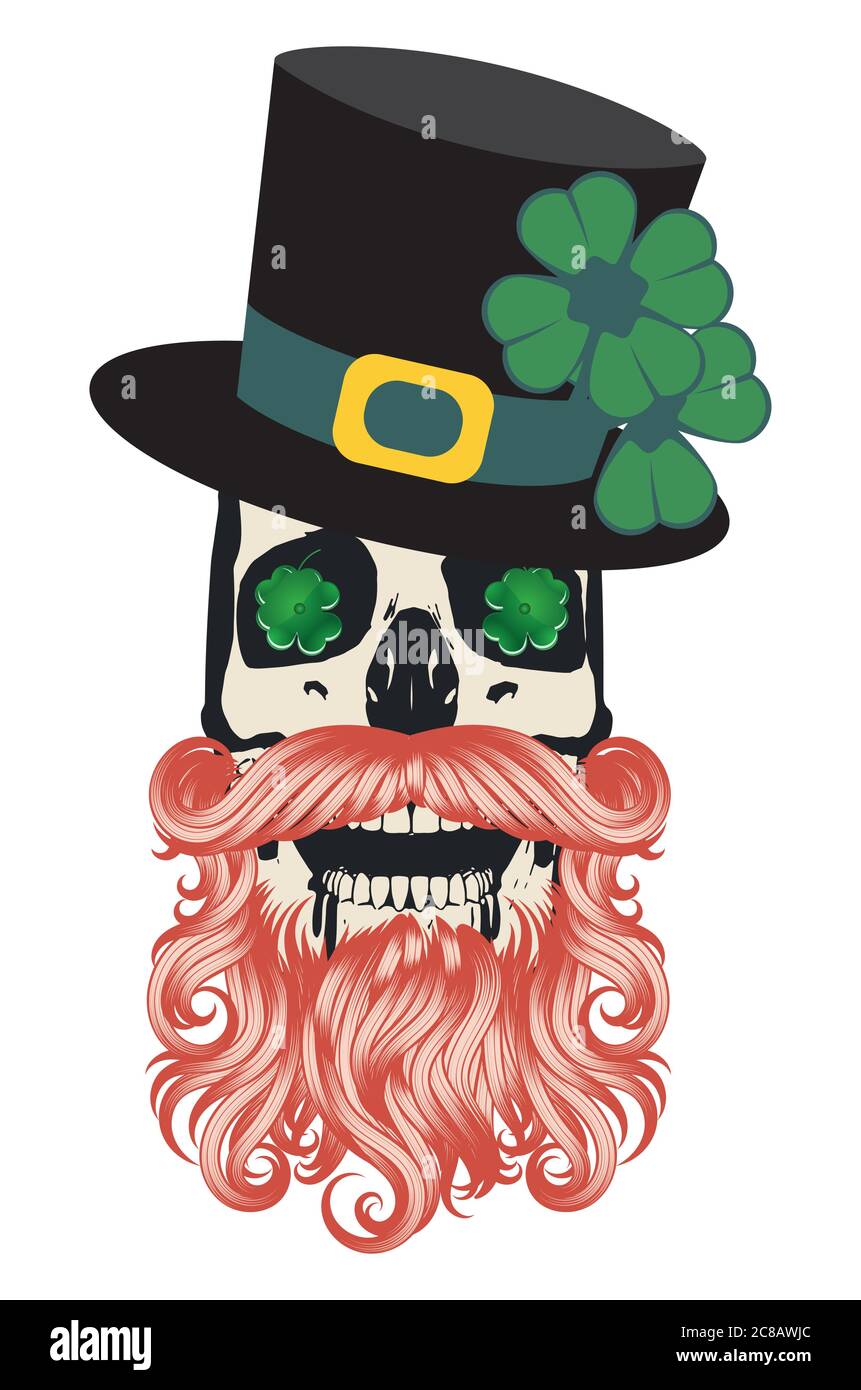 Abstract human skull with shamrock leaves design for St. Patrick's day ...