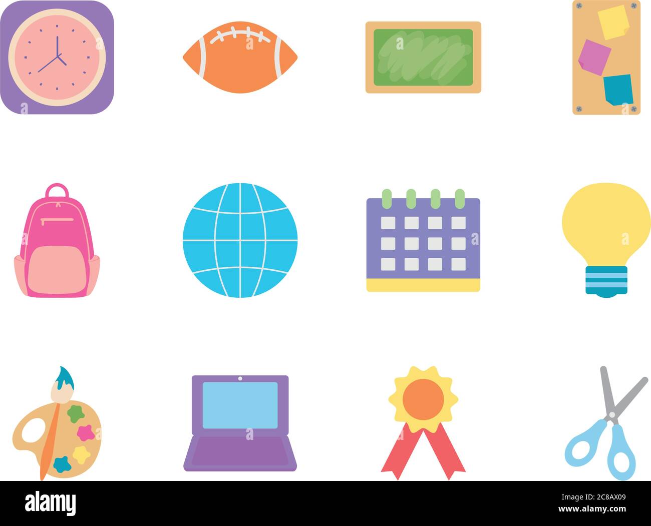 clock and back to school icon set over white background, flat style ...