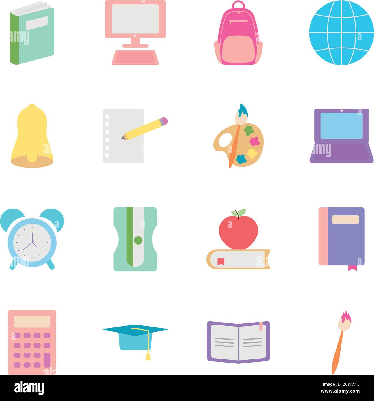 computer and back to school icon set over white background, flat style ...