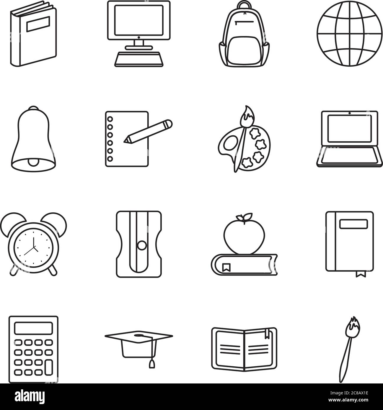 computer and back to school icon set over white background, line style ...
