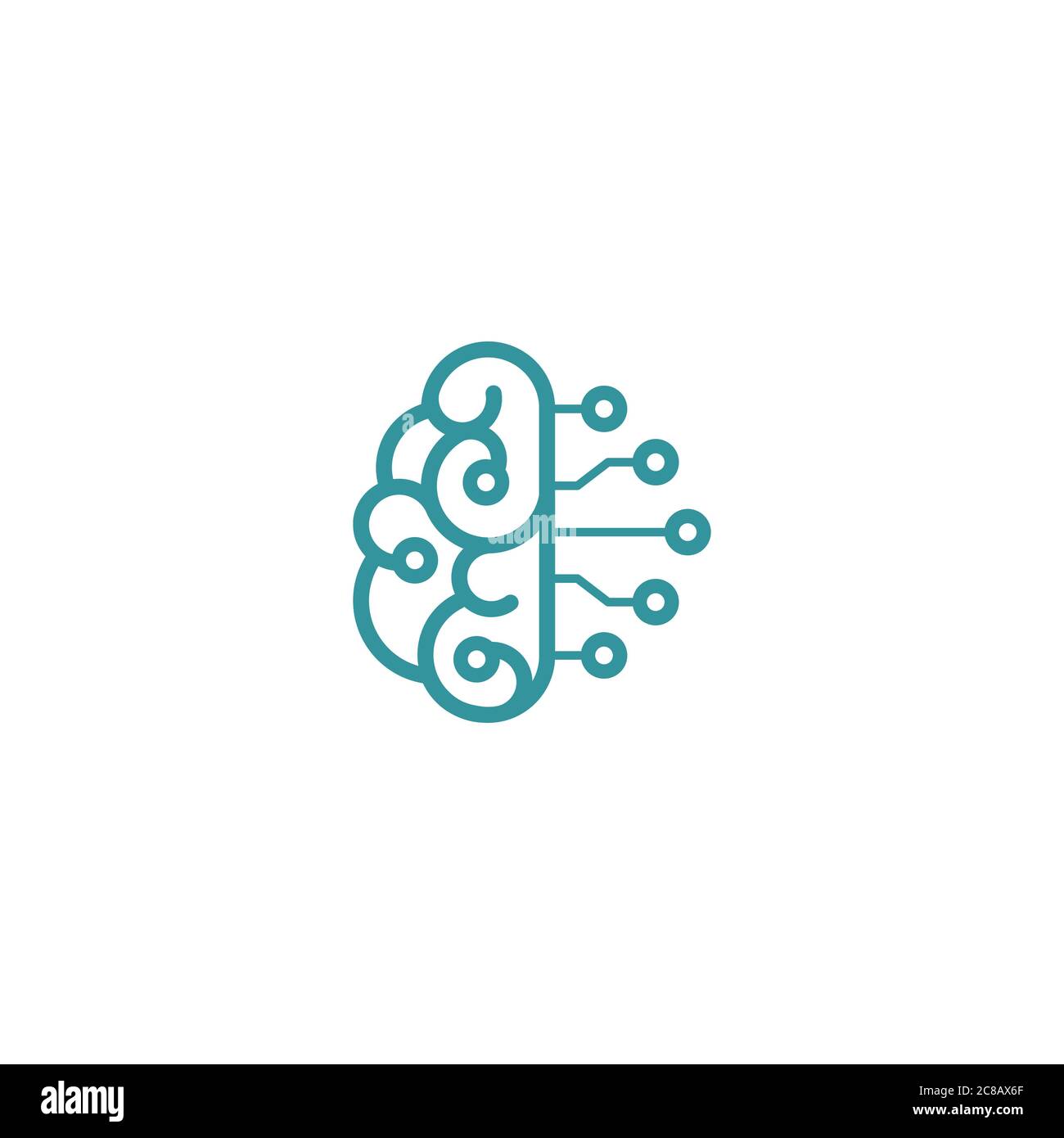 brain with chip or hub system icon. Intellect, phsychology, knowledge ...