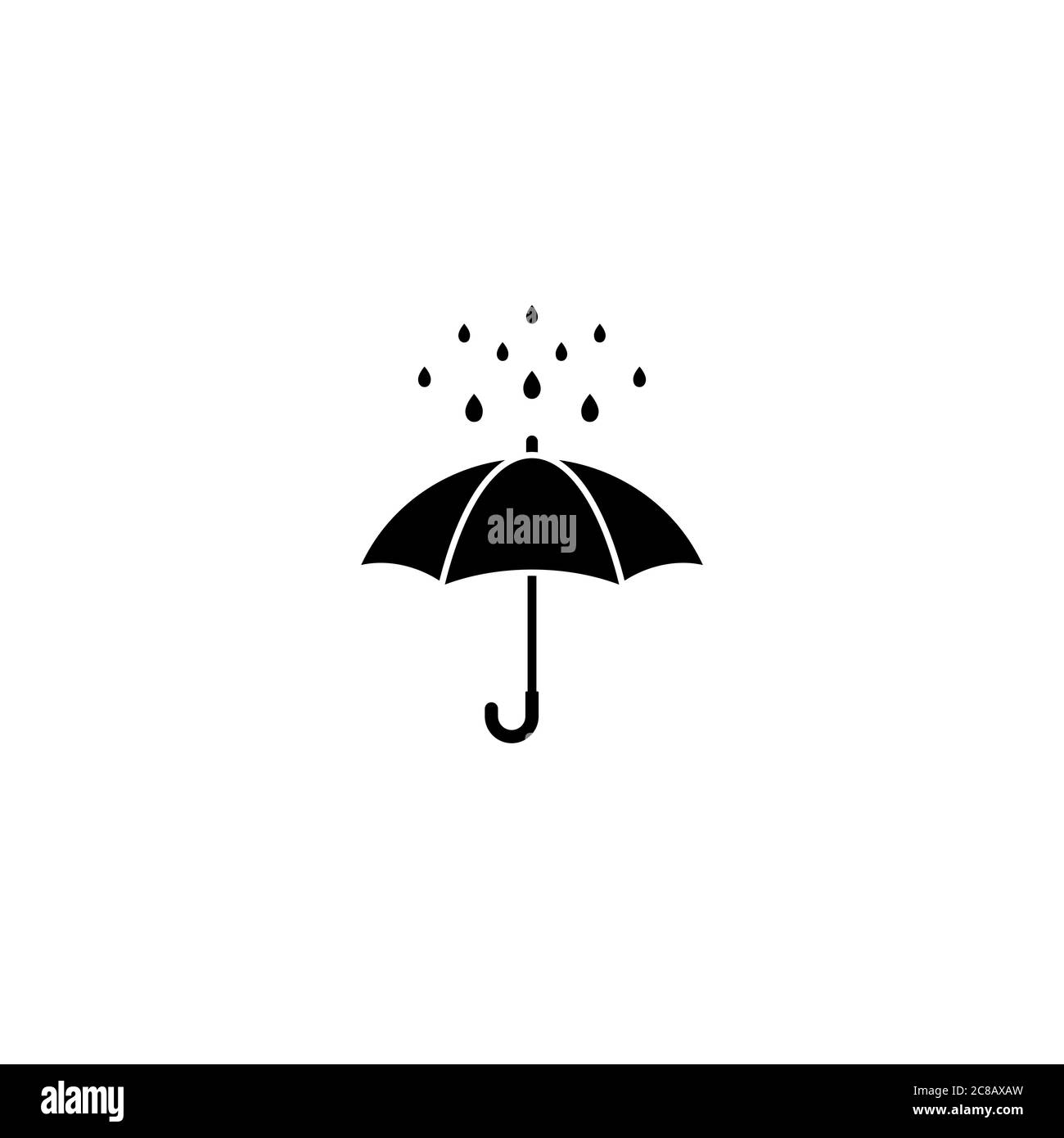 Black open Umbrella with rain drops. Flat icon isolated on white. Flat ...