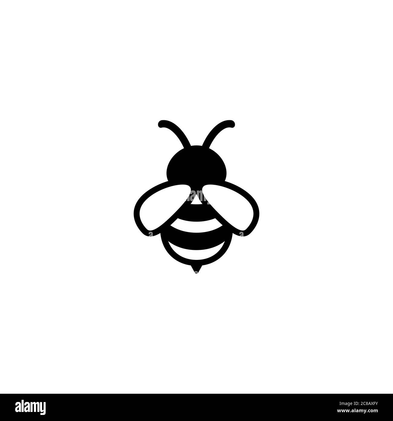 Black honey bee simple silhouette flat icon isolated on white. Summer ...