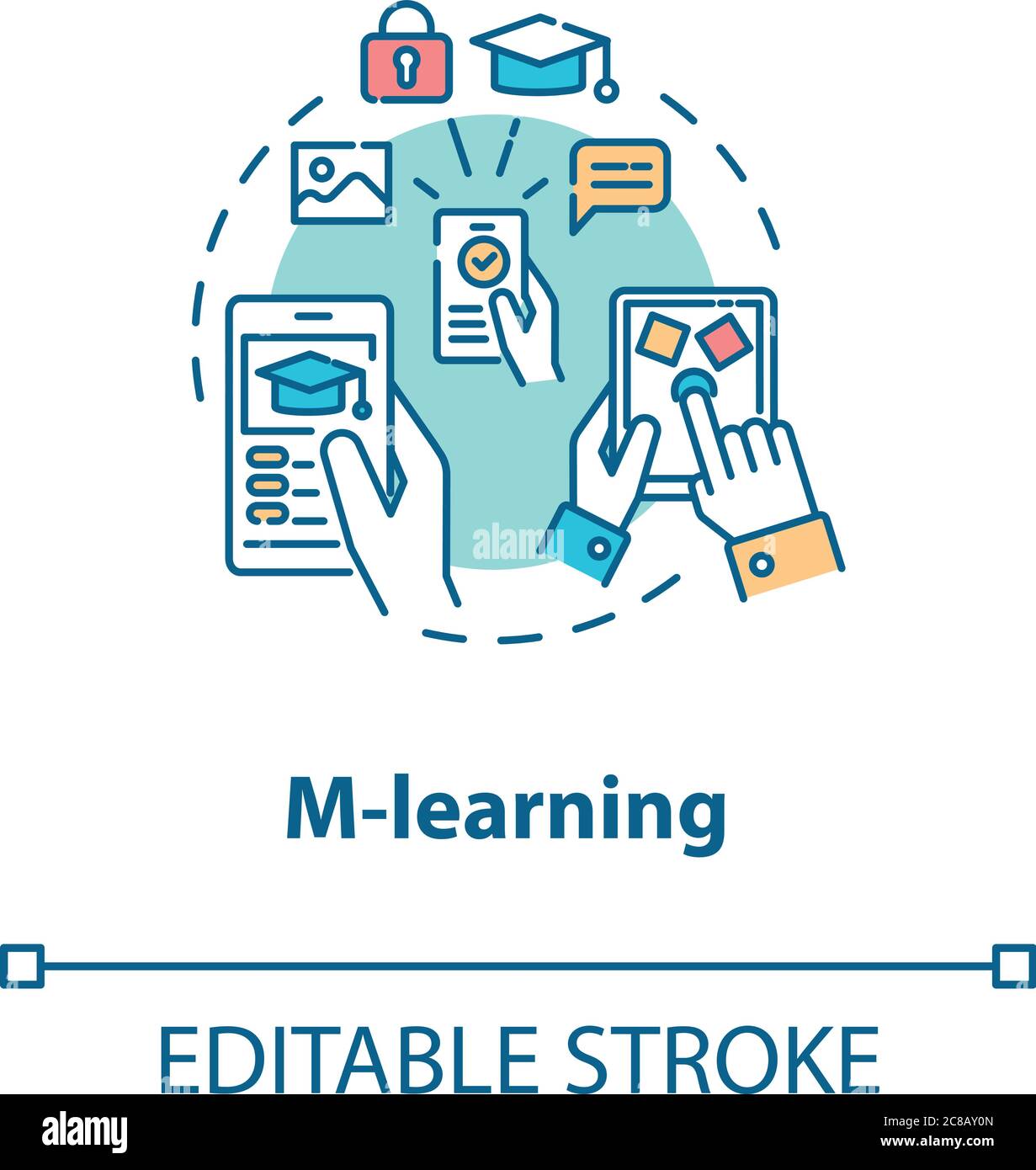 M learning concept icon. Smartphone educational applications. Distance ...