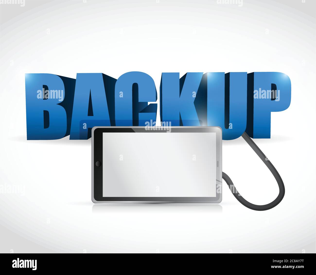 Backup sign connected to a tablet. illustration design over white Stock ...