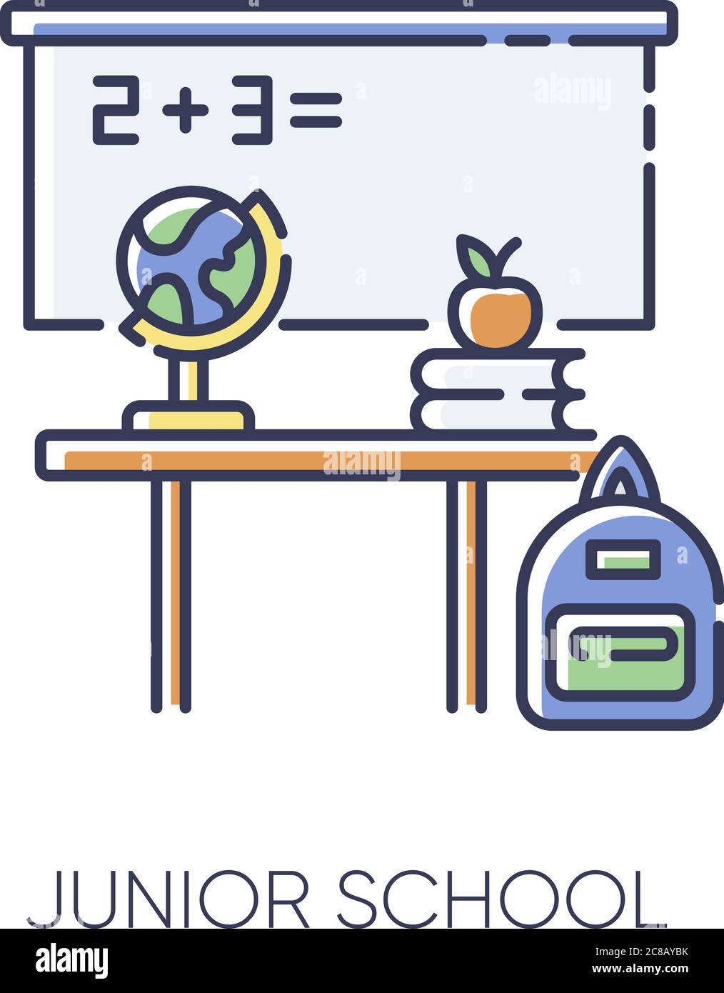 Junior school RGB color icon. Primary education establishment, studying ...