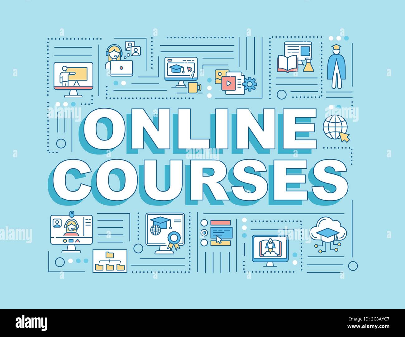 Online courses word concepts banner. Distance learning. Remote ...