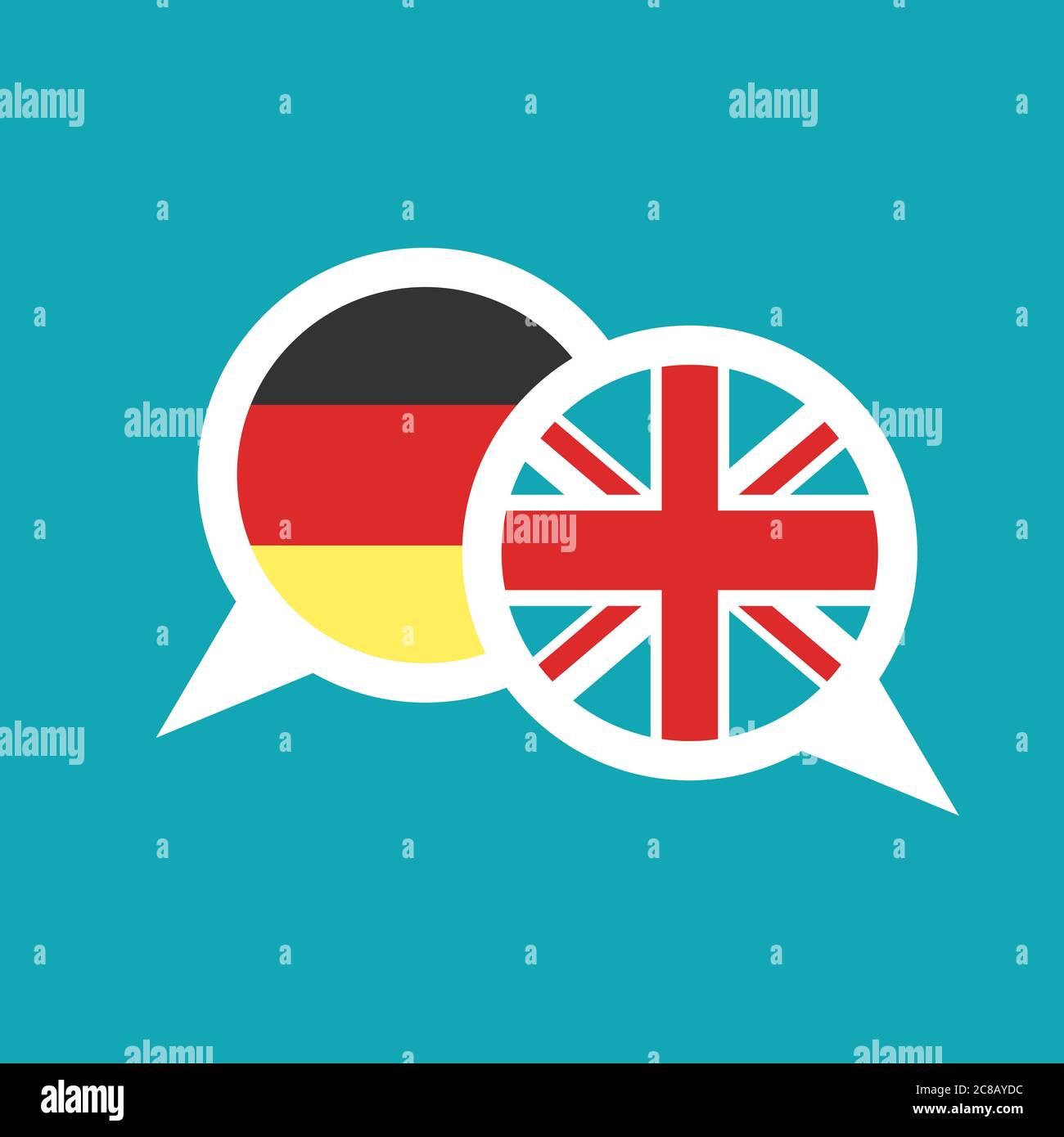 chat speech bubbles with english and german flags isolated on blue ...