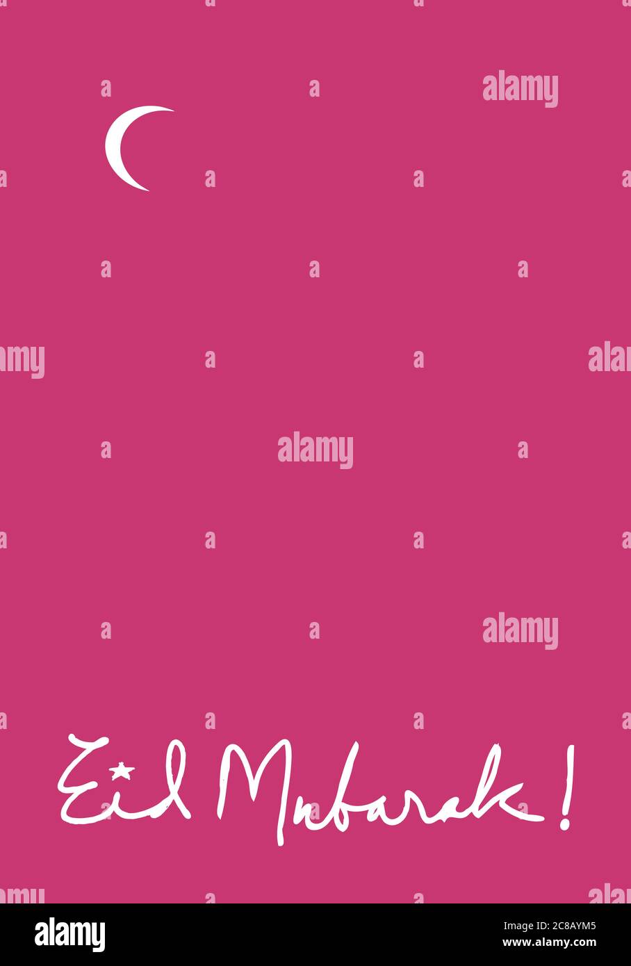 Hand drawn Eid Mubarak greeting card with crescent in wine red color ...
