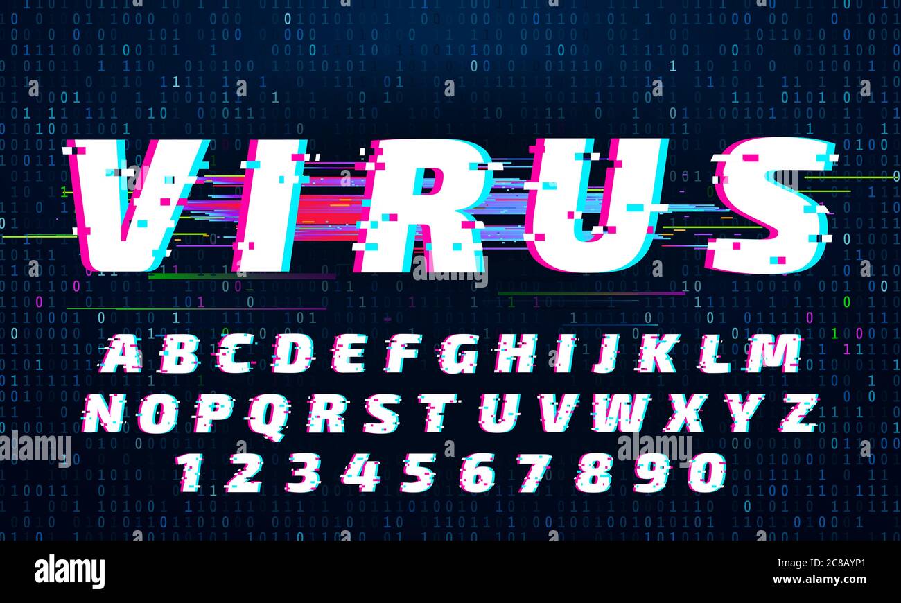 Glitch Font Letters And Numbers With Digital Noise Distorted Alphabet