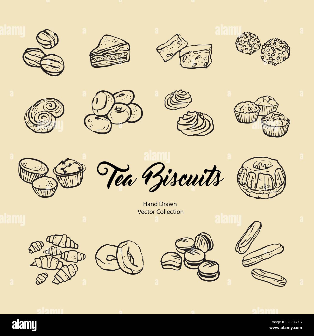 Biscuits isolated hand drawn vector set, line illustration old style ...
