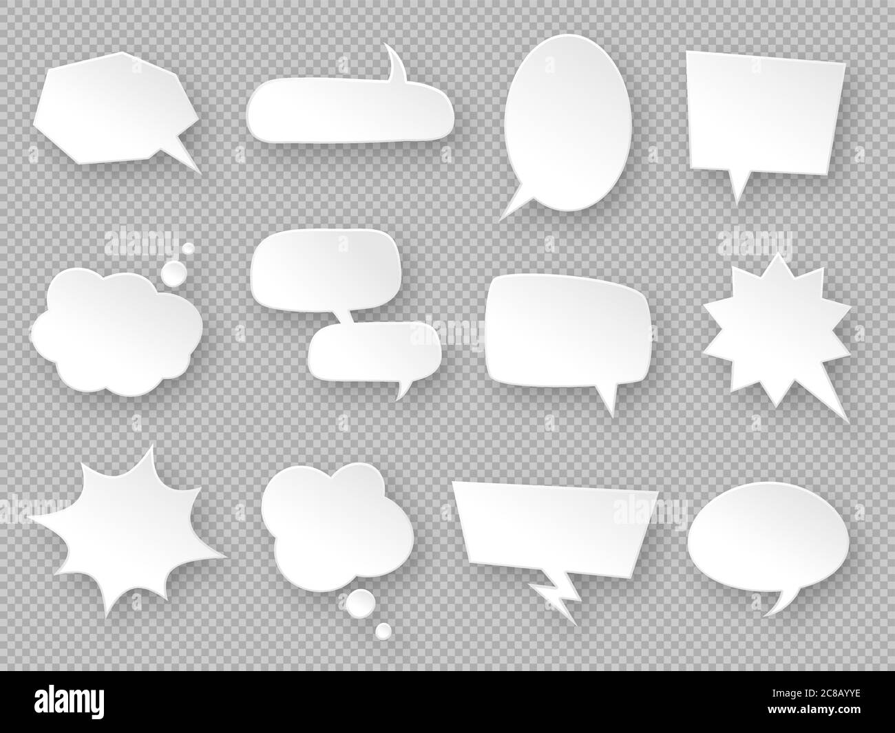 Thought balloons. Paper speech bubbles, white communication messages ...