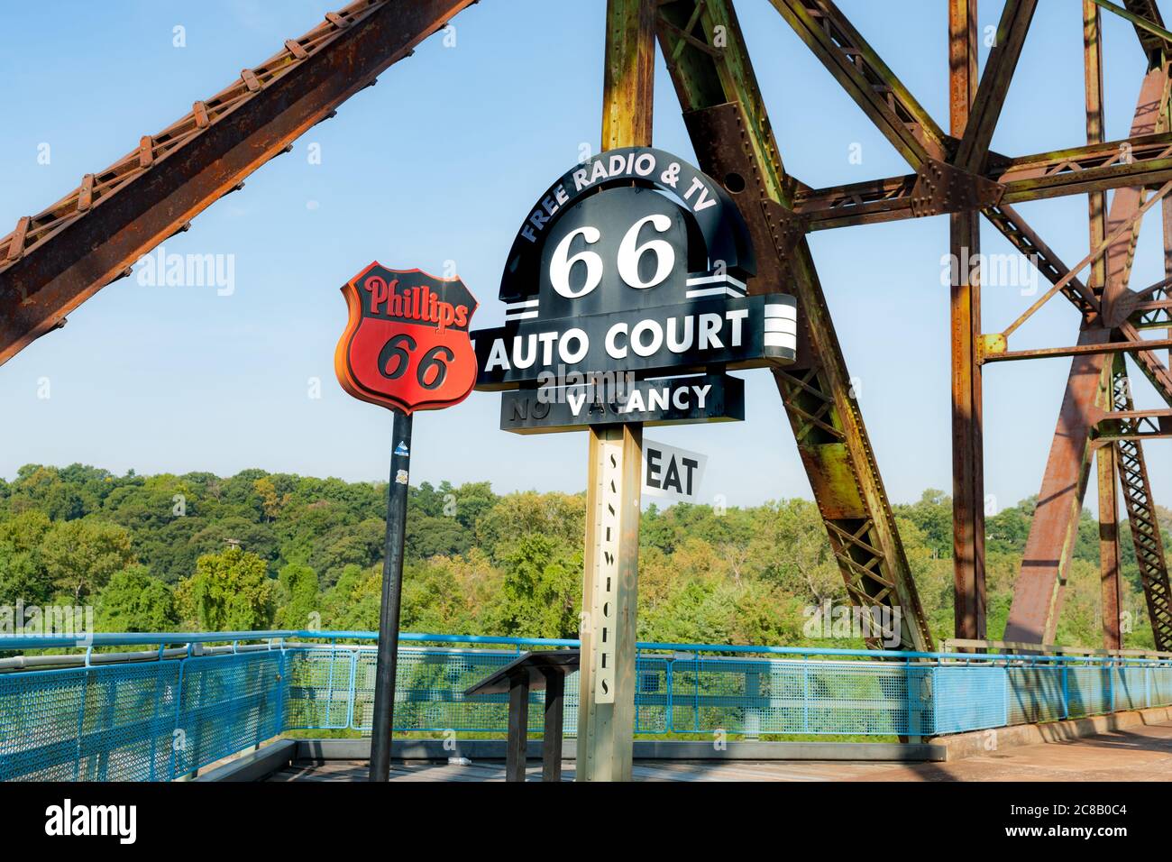 St Louis USA - September 3 2015; Old promotional signs bleow truss ...
