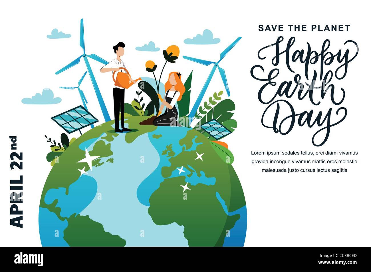 Happy Earth Day banner or poster design template. Vector flat cartoon ...