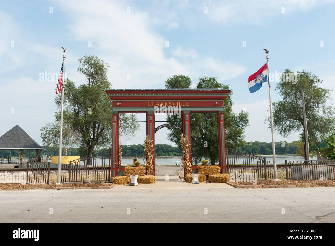 Clarksville,USA - September 3 2015; Red and green arch structure with ...