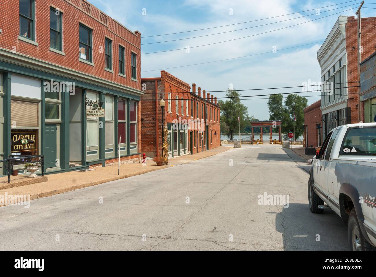 Clarksville,USA - September 3 2015; Mainstreet in small town America ...