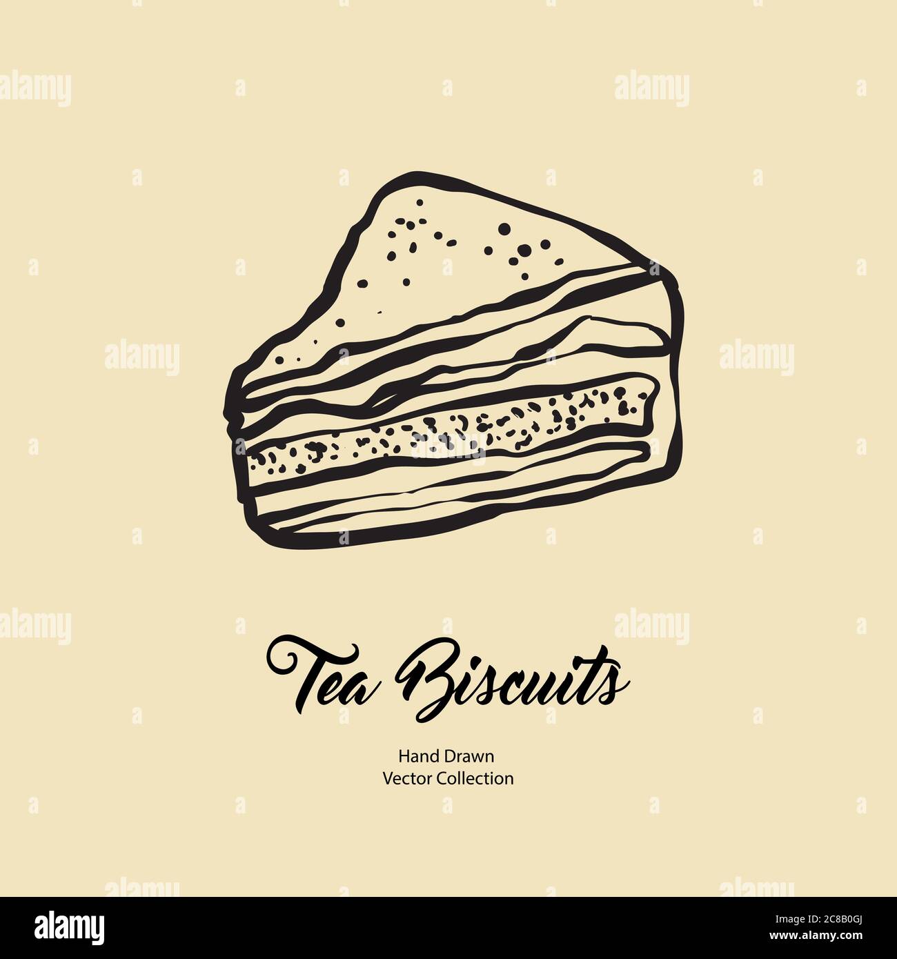 Cake chunk isolated hand drawn vector line illustration in old style ...