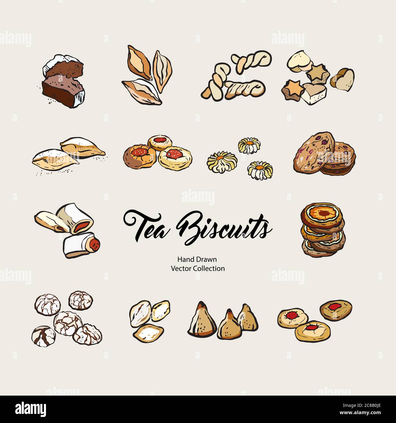 Biscuits isolated hand drawn vector set, line illustration old style ...