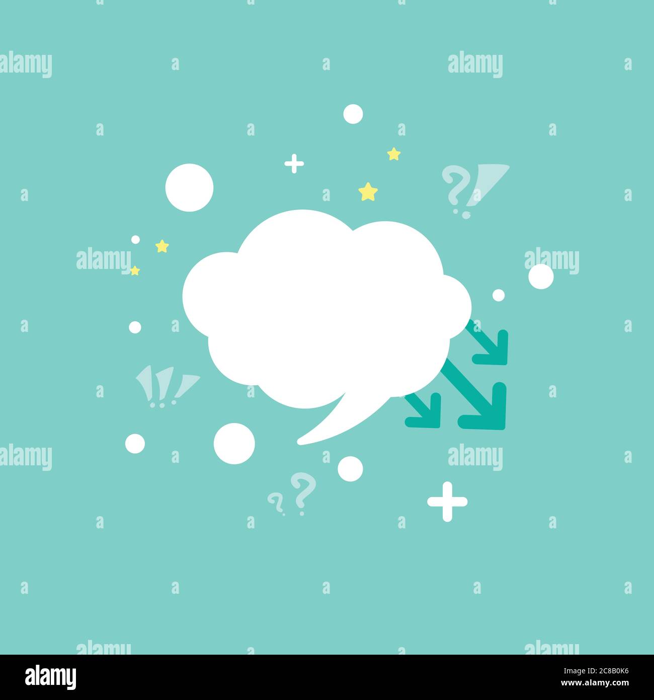 white chat speech bubble with questions, arrows, dots and other symbols ...