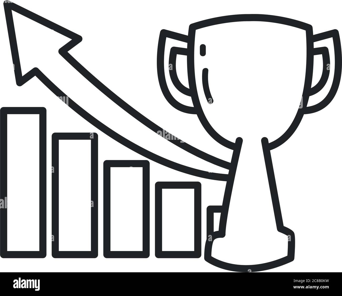 Trophy and bars chart with increase arrow line style icon design ...
