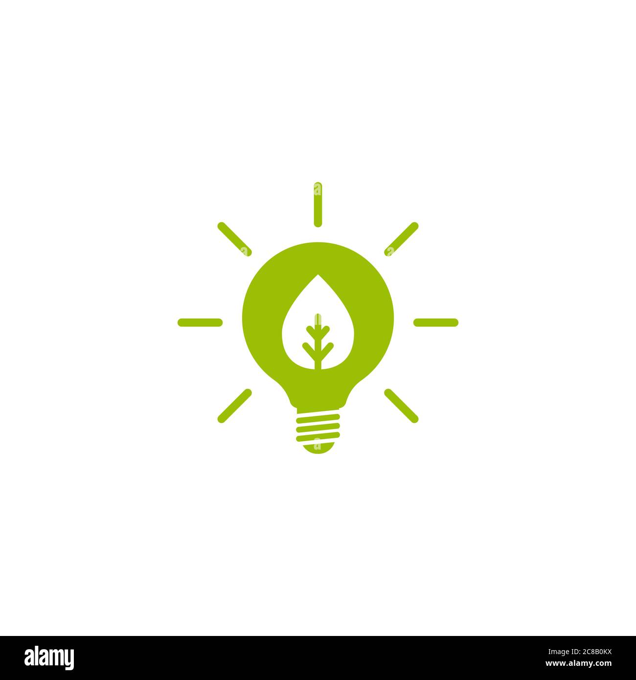 Green shining electric light bulb with green leaf. Isolated on White ...