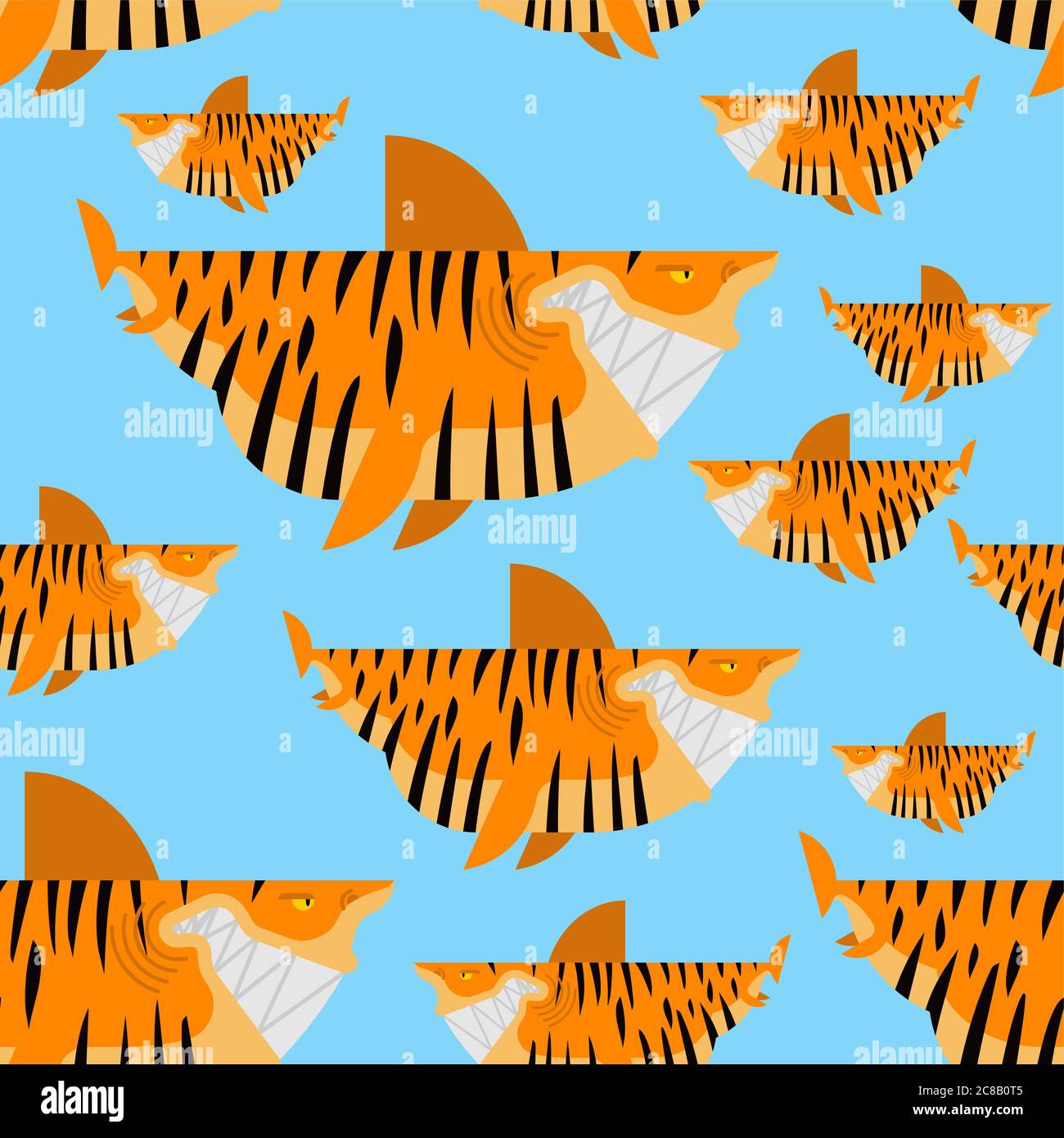 Tiger shark pattern seamless. Sea animal predator background. Vector ...