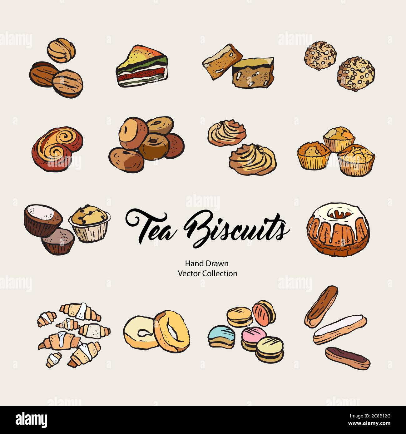 Biscuits isolated hand drawn vector set, line illustration old style ...