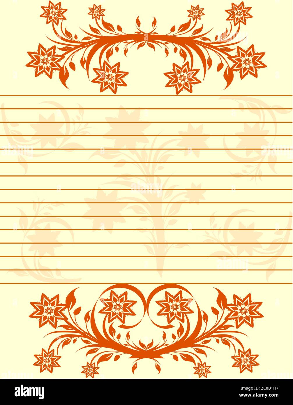 vector illustration of a striped sheet of paper with floral border ...