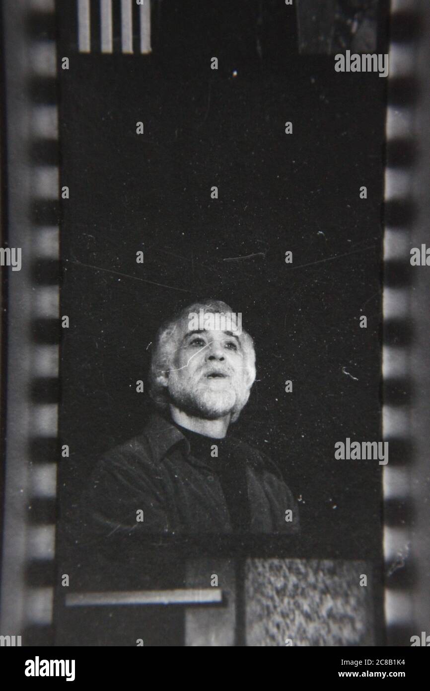 An older actor staging a dramatic and emotional performance while ...