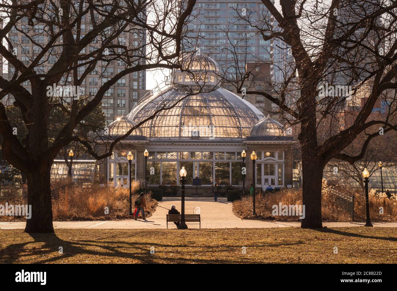 Early spring sunset in Toronto Allan Gardens Park with a greenhouse in ...