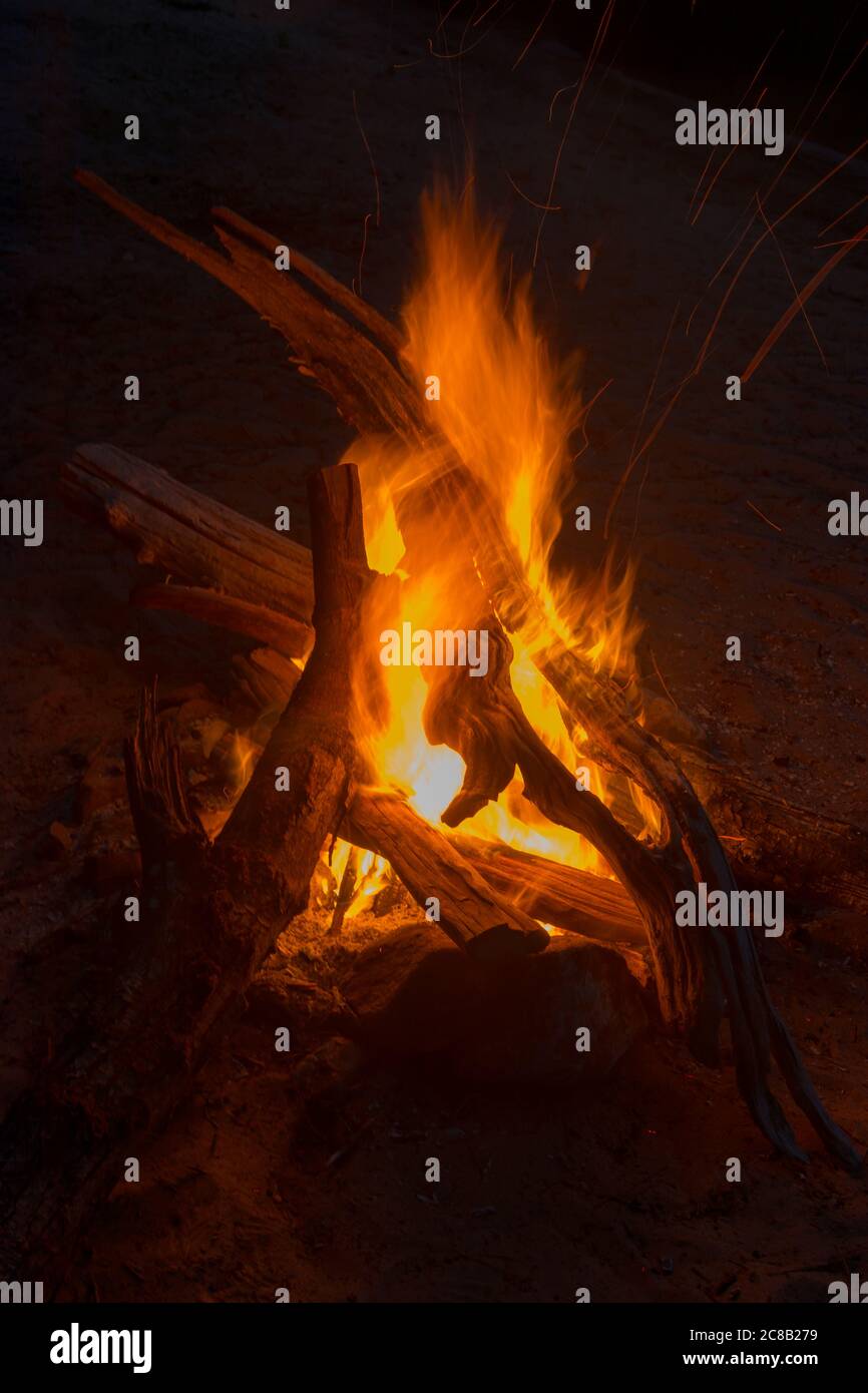 Camp fire close up on the last day of kayak camping Stock Photo - Alamy