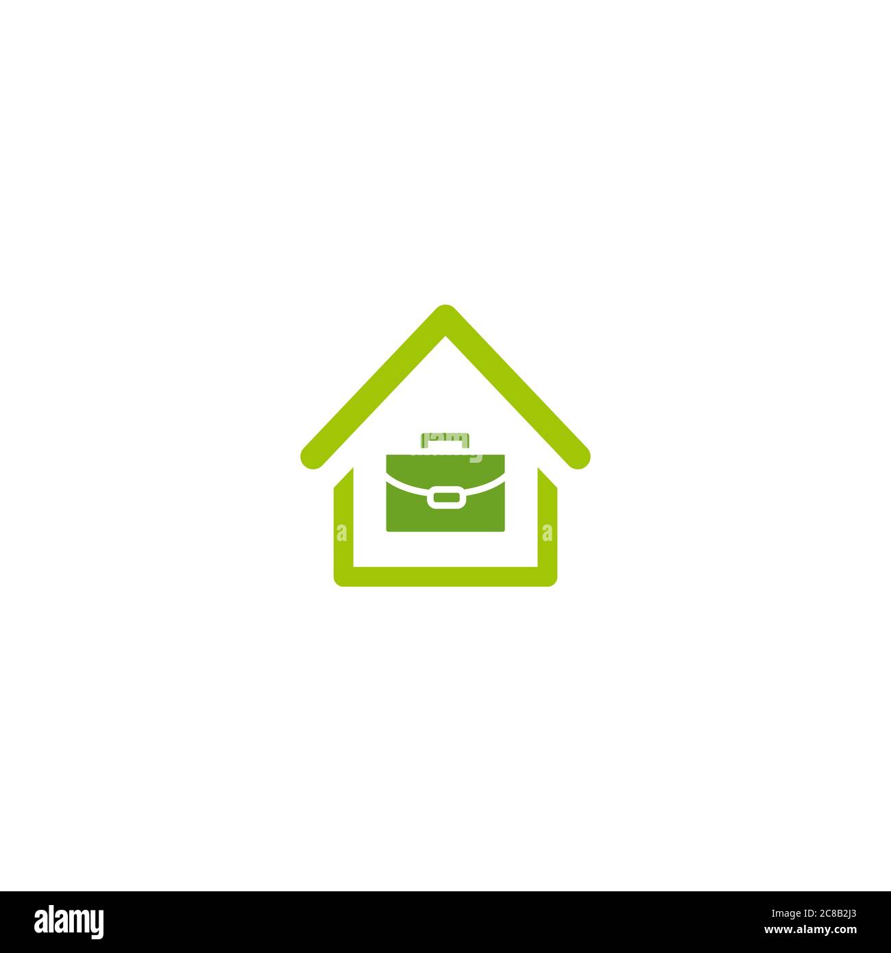 Green Home office icon. Working at home. House and suitcase inside it ...
