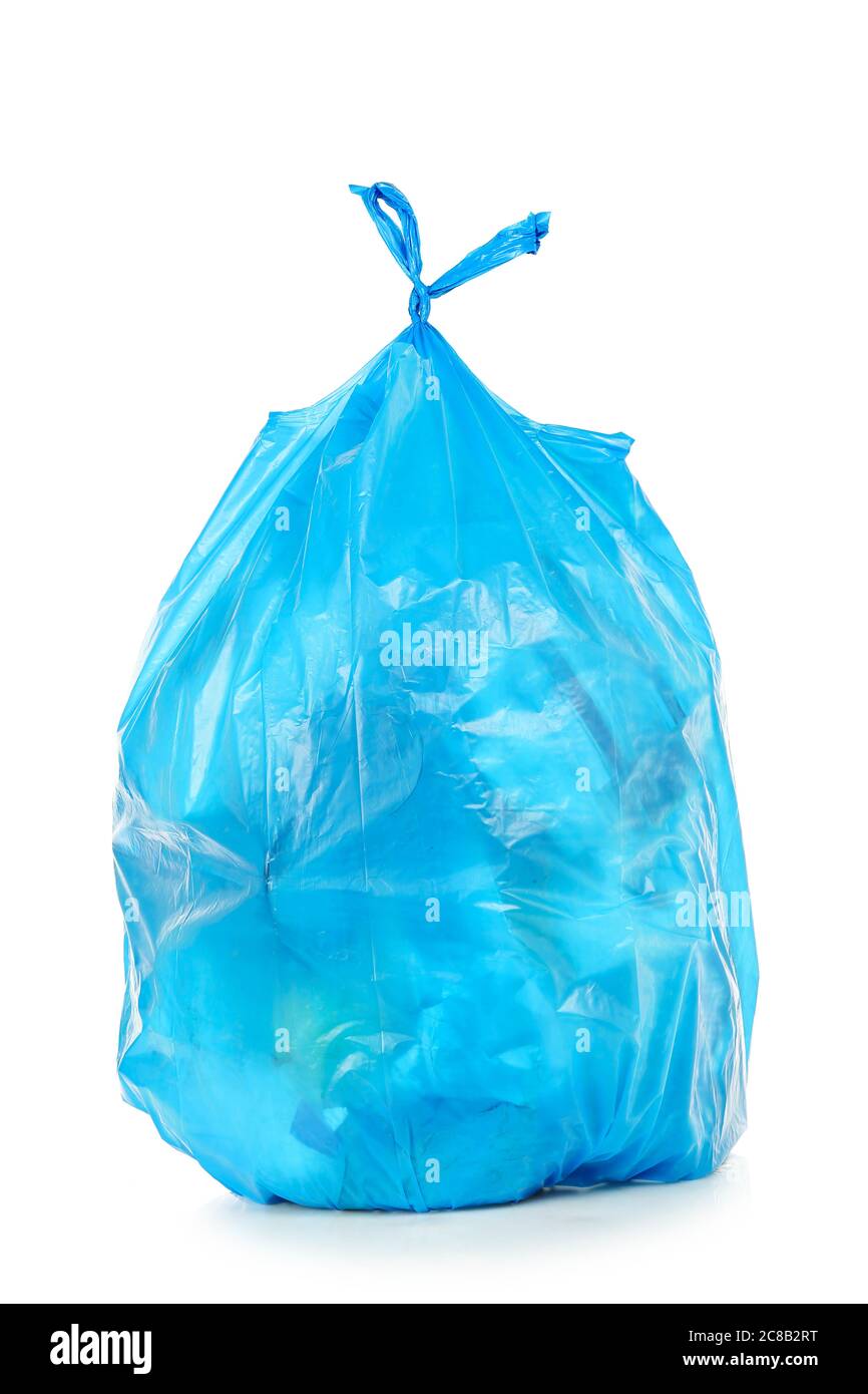 blue trash bag isolated on white Stock Photo - Alamy