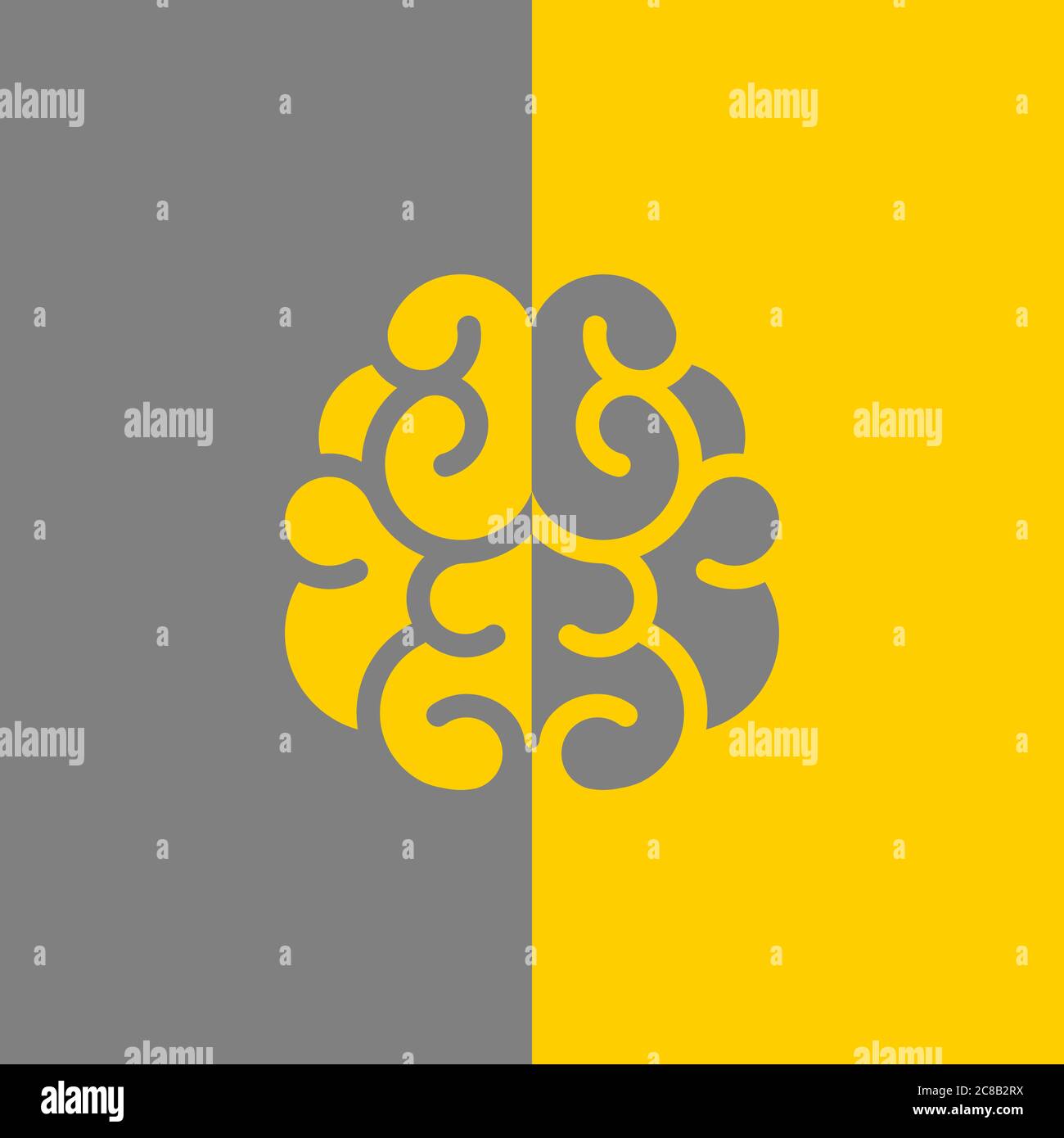 Grey and yellow brain icon. Right and left hemisphere difference ...
