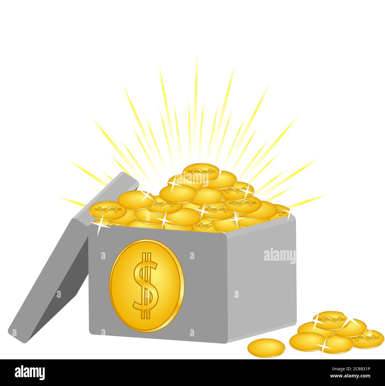 vector illustration of a box with the coins isolated on white ...
